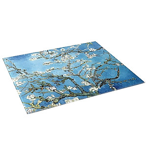 Menesia Tempered Glass Cutting Board for Kitchen, Van Gogh Design Green Flower, Large Heat Resistant Cutting Boards, Dishwasher Safe Chopping Board(Large 12x14inch)