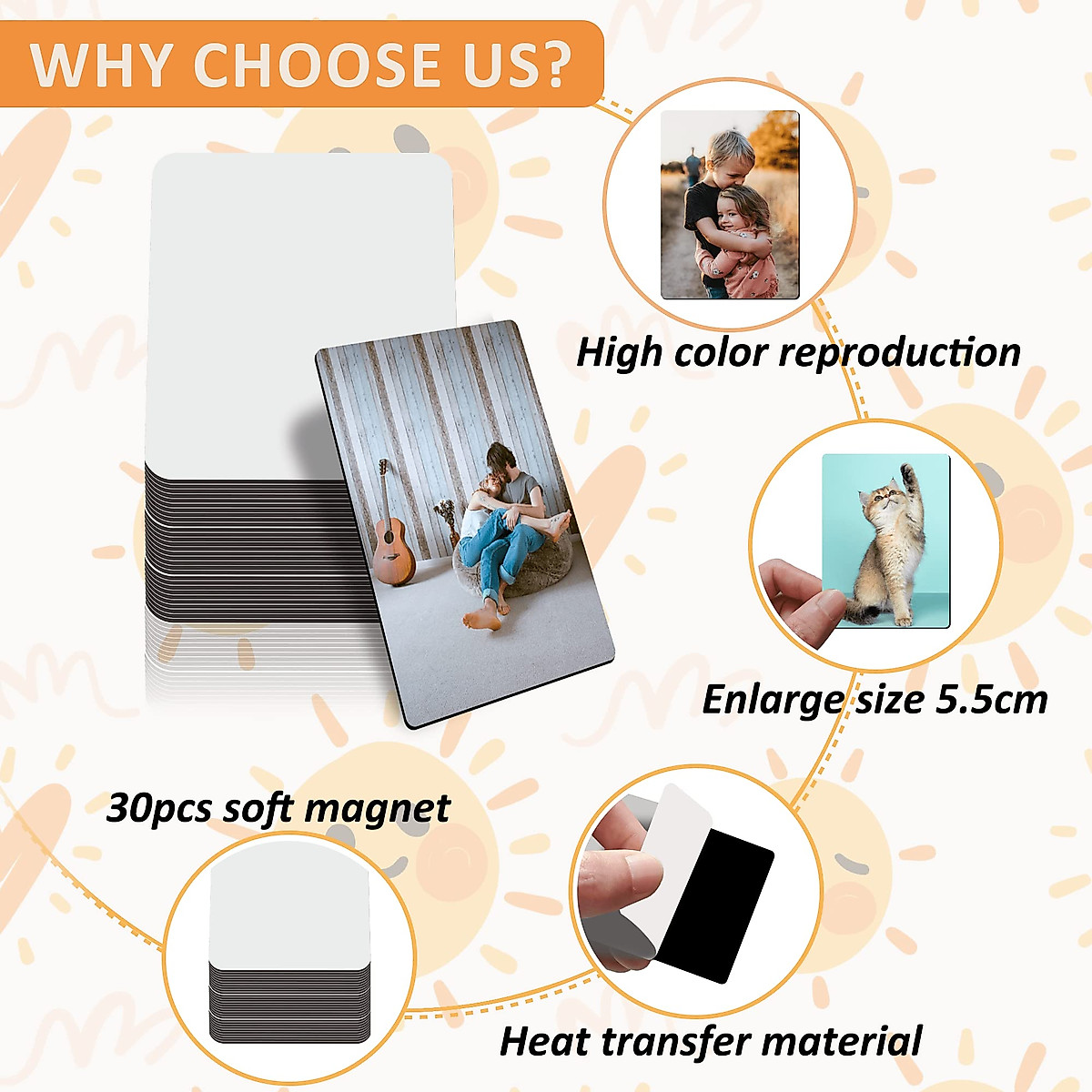 Sublimation Magnet Blanks, 30PCS Personalized Sublimation Blank Refrigerator Magnet - Rectangular Fridge Magnets Bundle Set for Kitchen Oven Décor Office (5.5x7.5 cm)