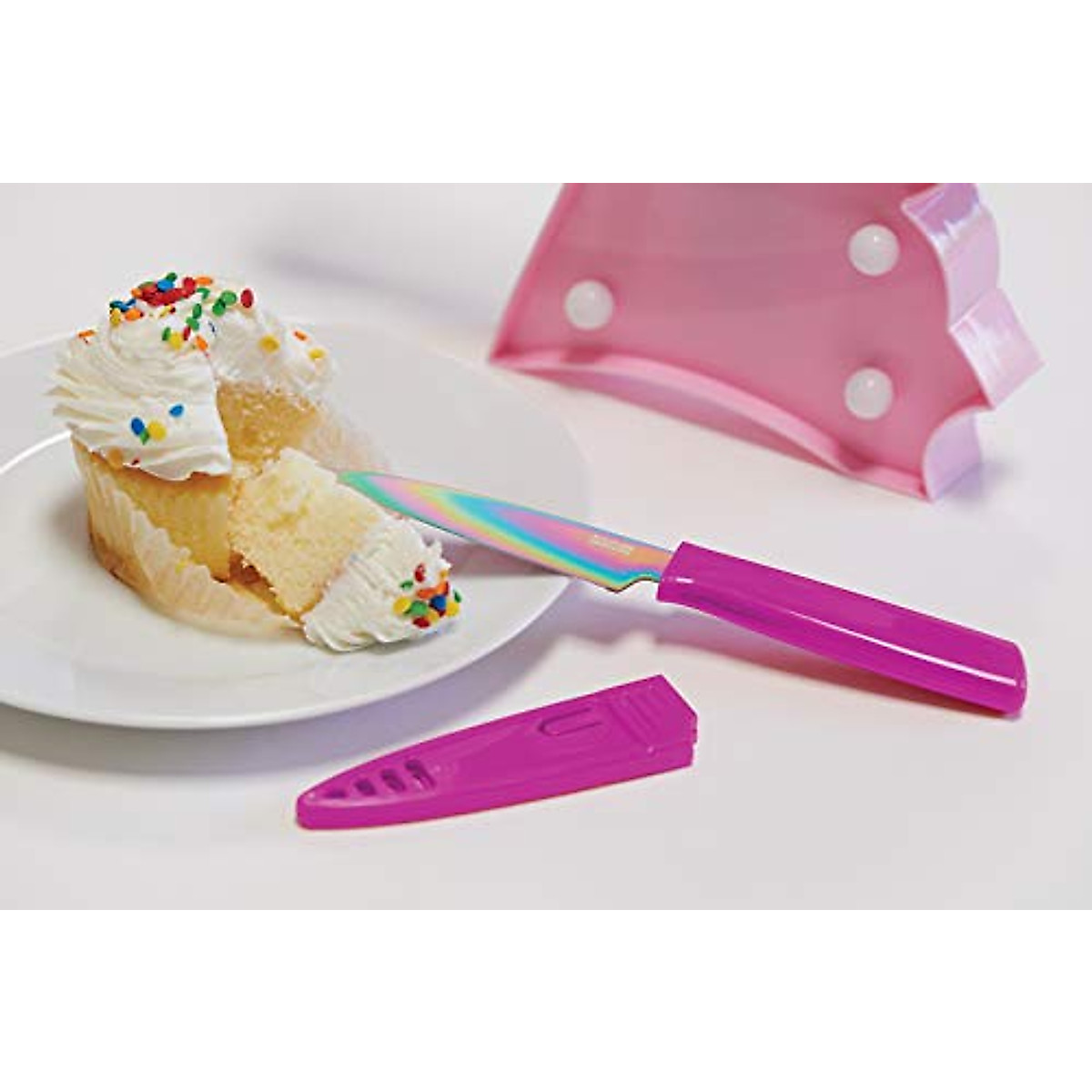 Kuhn Rikon Colori Non-Stick Straight Paring Knife with Safety Sheath, 4 inch/10.16 cm Blade, Unicorn