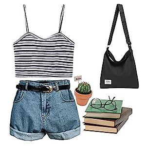 JOSEKO Women Lightweight Canvas Shoulder Bag, Large Size Hobo Crossbody Handbag Casual Tote Shopping Travel Bag (Black)