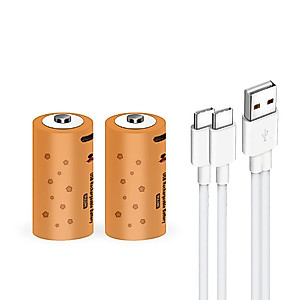 PULOMI New USB C Lithium ion Rechargeable Battery, High Capacity 1.5V 5000mWh Rechargeable C Battery, 2.5 H Fast Charge, 1200 Cycle with Type C Cable, Constant Output,2-Pack