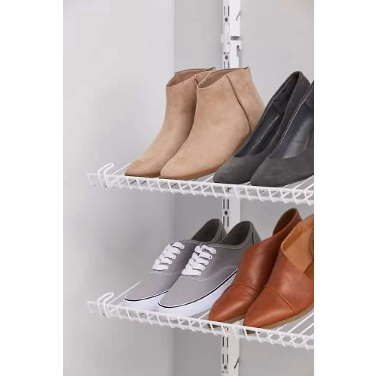 Rubbermaid Customizable Wall Mount Shoe Shelf, White, for Home/House/Closet/Laundry/Linen Organization
