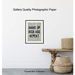 Motivational Wake Up Dictionary Art, Wall Decor Picture - 8x10 Upcycled Home Decoration Poster Print for Office, Apartment, Living Room, Gym, Studio - Inspirational Gift for Entrepreneur, Athlete