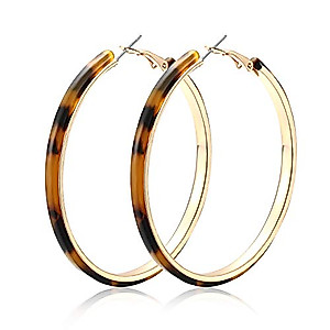 Acrylic Earrings Lightweight Hoop Earrings Statement Resin Drop Dangle Stud Earrings Fashion Jewelry For Women (Tortoiseshell)
