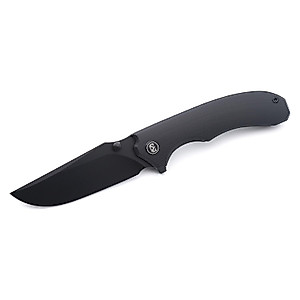 Miguron Knives M Centurion Flipper Folding Knife 3.5" Black PVD 14C28N Blade Black G10 Handle Pocket Knife MGR-812BK