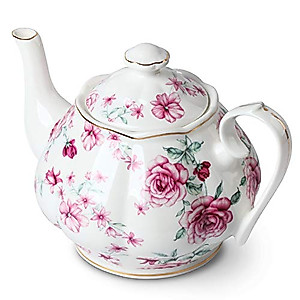 BTaT- Tea Pot, Teapot, Porcelain Teapot, 38 oz, Floral Teapot, Bone China Teapot for Tea Set, Ceramic Tea Kettle, Tea Pots for Tea Cup, Tea Pot Ceramic, Tea Pots for Loose Tea, Mother's Day Gift