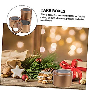 FUNOMOCYA 4 Pcs Boxes Tin Box with Window Mini Paper Cups Mini Cake Boxes Cake Containers Candle Containers with Lids Round Baking Cake Tins Tea Storage Can Dessert Container with Window