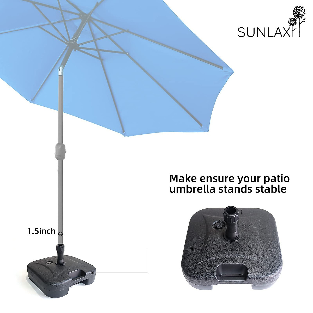 SUNLAX Patio Umbrella Base Outdoor Market Table Umbrella Stand Weight, Water Self-Filled Black Square…