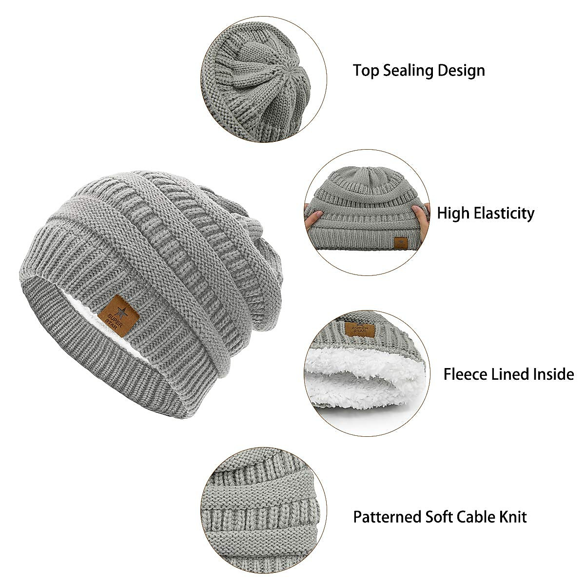 Durio Womens Beanie Knit Beanie Hat for Women Fleece Lined Thick Black Beanie Winter Beanies D Black