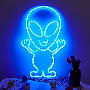 Rosnek Neon Light Alien LED Sign,Light Up Sign with Durable Acrylic Panel,Neon Signs Cool Novelty Night Light USB for Bedroom,Room,Wall,Bar,Party,Teenage Birthday’s Gift