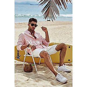 JMIERR Mens Cotton Linen Casual Stylish Button-Down Shirt Long Sleeve Business Plain Dress Shirts Old Money Aesthetic Shirts for Men,US50(2XL),B Pink