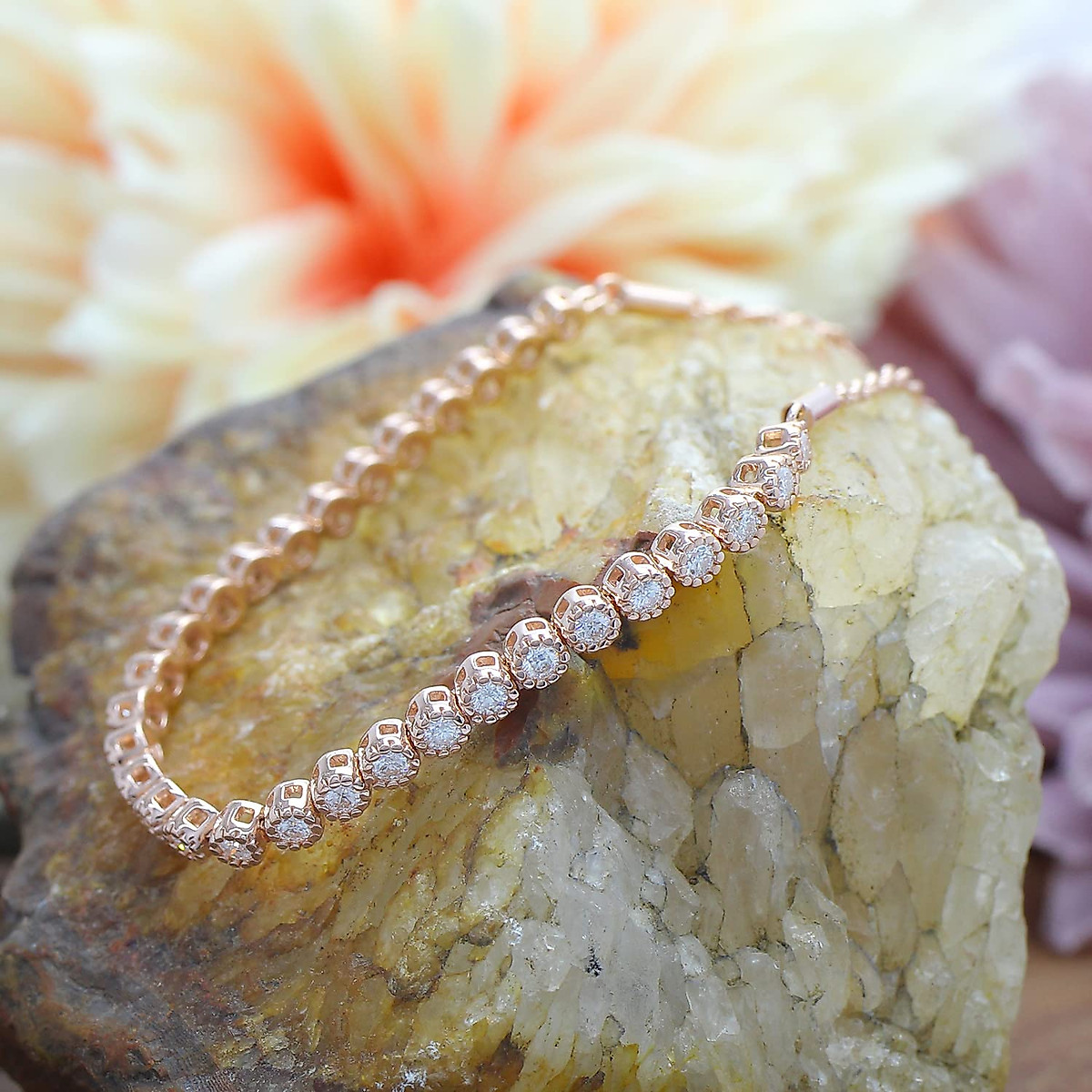 SAVEARTH DIAMONDS 1 Carat Round Cut Lab Created Moissanite Diamond Milgrain Adjustable Bolo Bracelet In 14k Rose Gold Over 925 Sterling Silver Jewelry For Women (G-H Color, VVS1 Clarity, 1.00 Cttw)