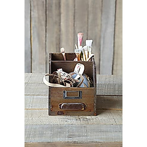 Creative Co-Op Vintage Wood Filing Box with 2 Compartments, Handle, and Label Holder, Brown