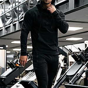 GYMELITE Men's 1/4 Zip Fashion Pullover Hoodie Athletic Workout Fit Cotton Blend Hooded Sweatshirts Casual Long Sleeve with Pockets(BK L Black