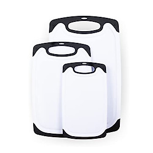 Riveira Plastic Cutting Board Set of 3 - Plastic Cutting Boards for Kitchen Dishwasher Safe Non-Slip - Plastic Cutting Board with Juice Groove - Lg 15.7" x 9.5" - Med 12.4" x 7.7" - Sm 9.8" x 5.8"