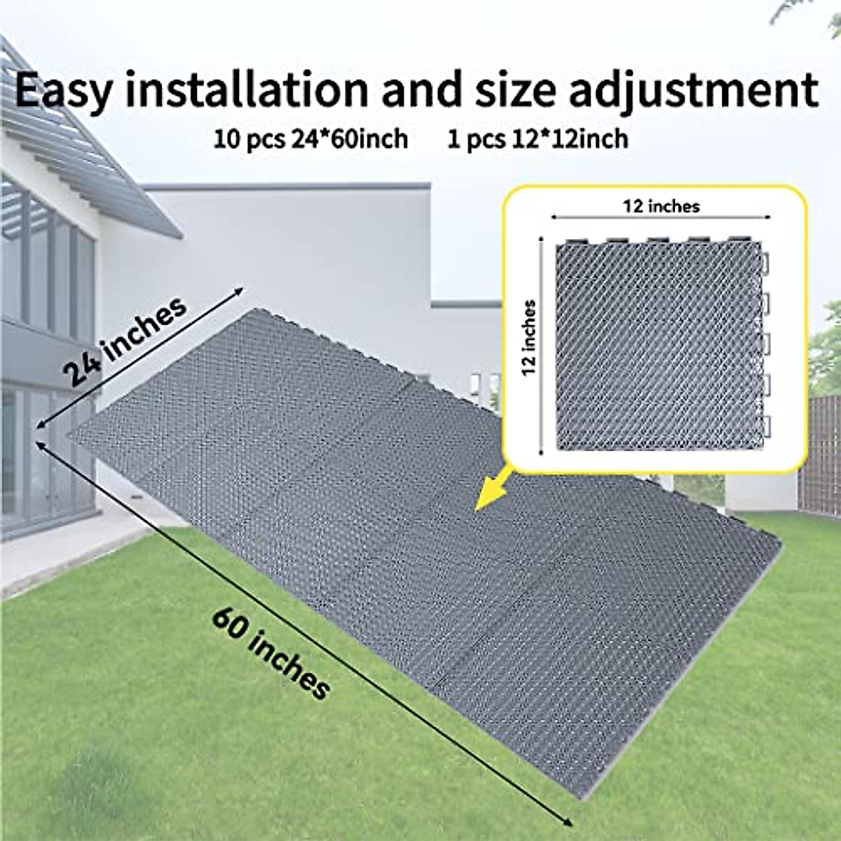 Fast-Drying Floor Decking for Kennel, Garden, Garage, Outdoor Patio, Balcony, Pool and Bathroom, Easy to Cut, 12''x12'' Heavy-Duty Interlocking Decking Tiles, Maximum Bearing Capacity up to 6613 LBs