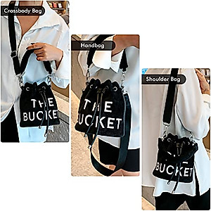 JQAliMOVV Bucket Bags for Women, Mini Bucket Bag Purses Soft Plush Crossbody Bucket Bags Drawstring Handbags Hobo Bag (Black)