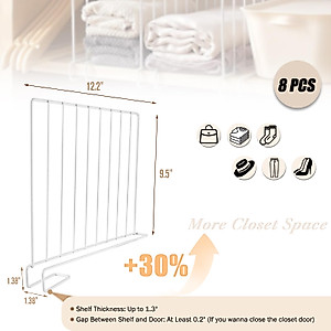 IVONNEY Wire Shelf Dividers Closet Organization, 8 Pack Metal Closet Dividers, White Wire Shelf Separators - Closet Shelf Dividers for Wood Shelves, Vertical Wire Shelving Dividers