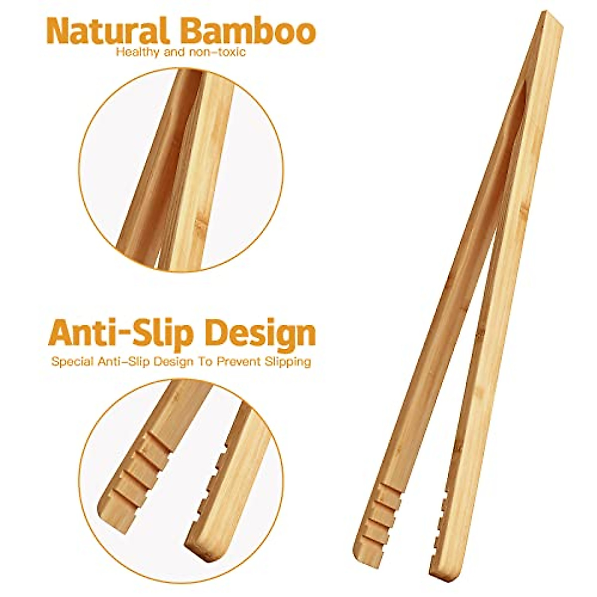 2 Pieces Bamboo Toast Tongs, 10.2 Inches Long Wood Toaster Tongs with Anti-slip Design, Tongs for Cooking with Cooking Oil Coating, Eco-friendly