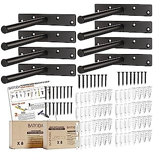 BATODA - 6" Floating Shelf Bracket Heavy Duty (8 pcs)-Solid Steel Blind Shelf Supports - Hidden Brackets for Floating Wood Shelves - Blind Shelf Support - Shelving Mounting Hardware Included (Pack 8)
