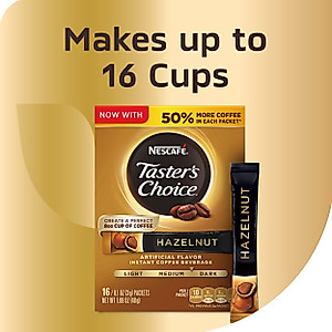 NESCAFE TASTER'S CHOICE Hazelnut Instant Coffee Beverage, 0.1 ounce 16 Count (3 packs)