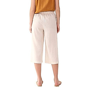 Amazhiyu Womens Linen Capri Pants with Pockets Full Elastic Waistband Casual Pants (Linen, Large)