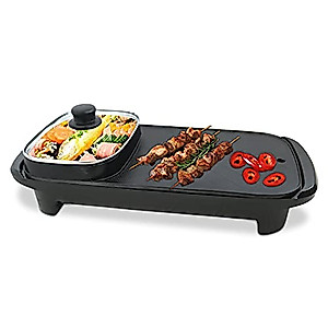 Electric Grill Indoor Outdoor Hot Pot with Grill Korean Bbq Grill with Divider 2200W,110V Large Capacity Multifunctional Non-Stick Separate Dual Temperature Control | for 2 - 10 People, Black