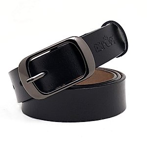 ESPOFY Women's Belt Genuine Leather Belt with Single Prong Alloy Buckle Black 43inch (110cm)