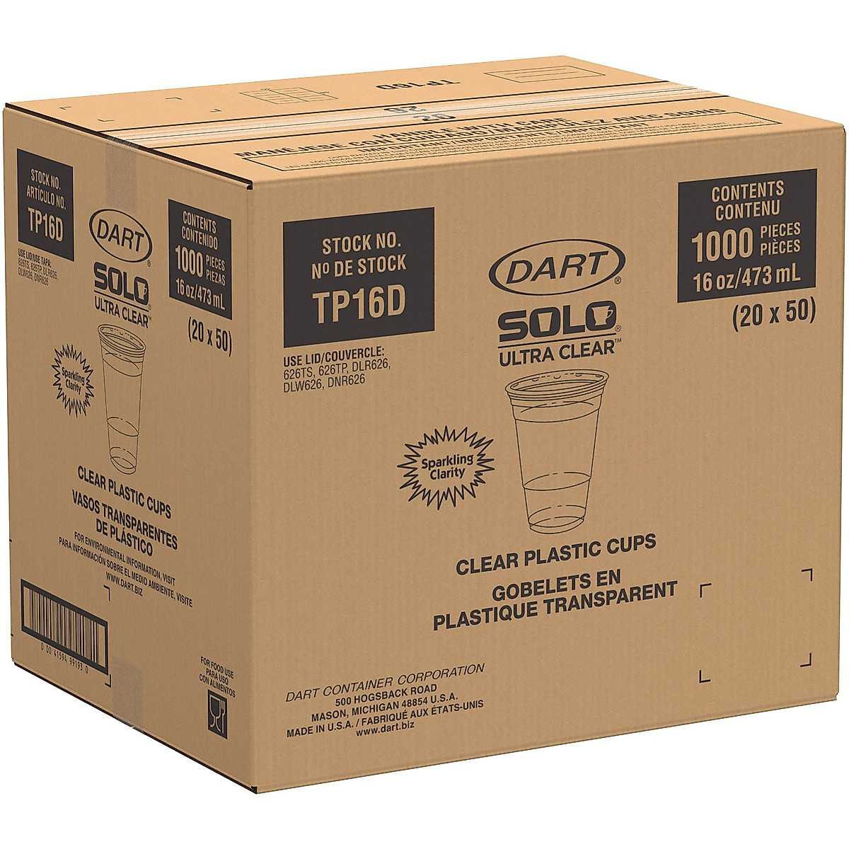 Solo Ultra Clear 16 Oz Plastic Cold Cup, TP16D (1,000 Count)