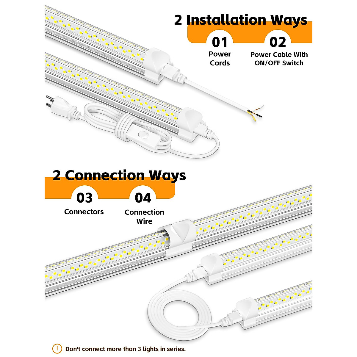 ONLYLUX LED Shop Light 8ft 6000K White 100W, 15000lm Workshop led Light V Shape, Plug and Play, Hanging/Surface Mount Install, 8 Foot led Lights for Garage,10 Pack