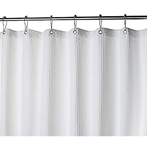 Waffle Fabric White Shower Curtain with Liner Set - Includes Free Clear Liner, Decorative Shower Curtain for Bathroom Set - Rustproof Metal Grommets Waterproof Hotel Quality 72" x 72" Heavy 290 GSM