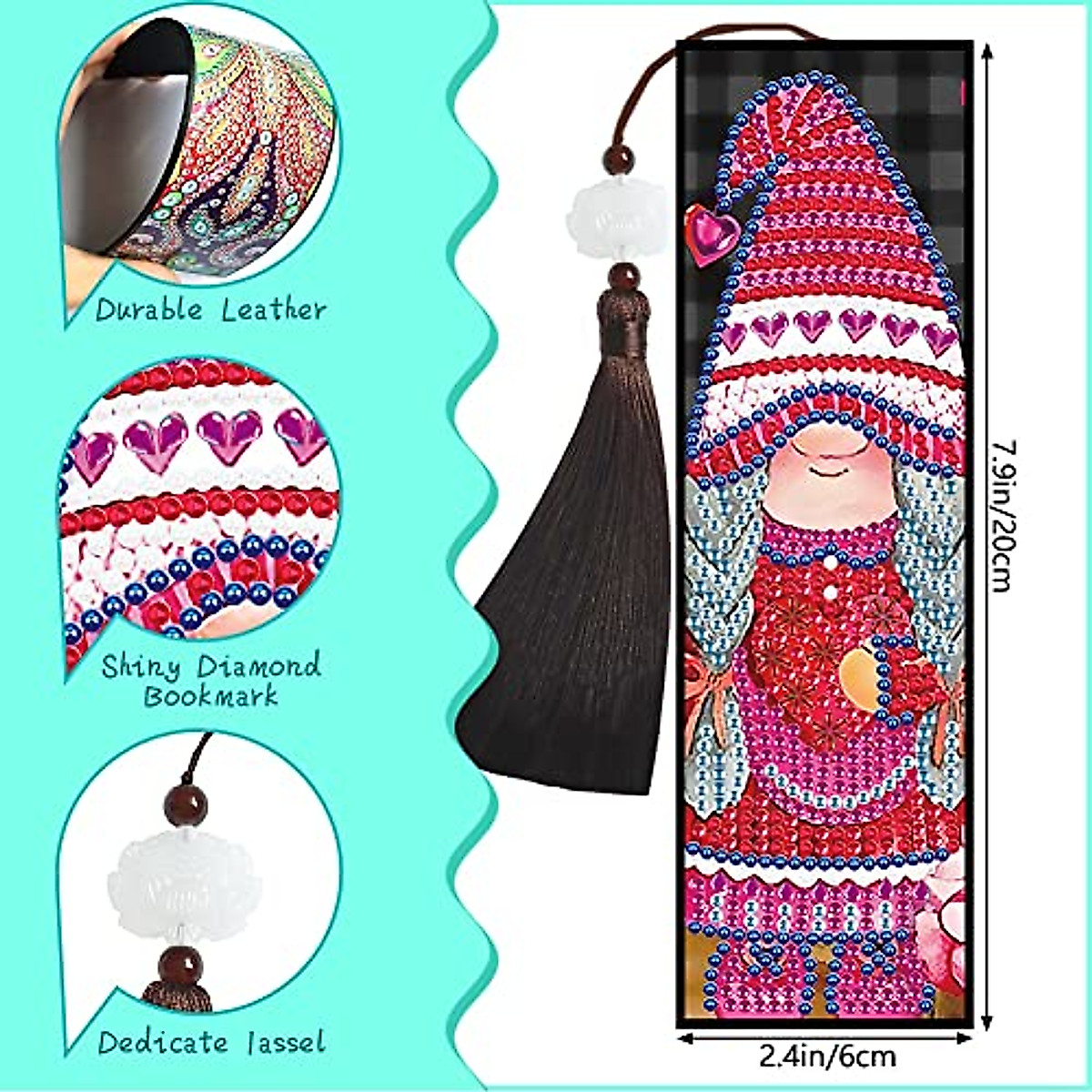 sikiwind Diamond Painting Bookmark, 5D DIY Tassel Bookmark Mosaic Embroidery Craft Bookmark Special Shaped Diamond Painting Creative Leather Bookmarks with Tassel