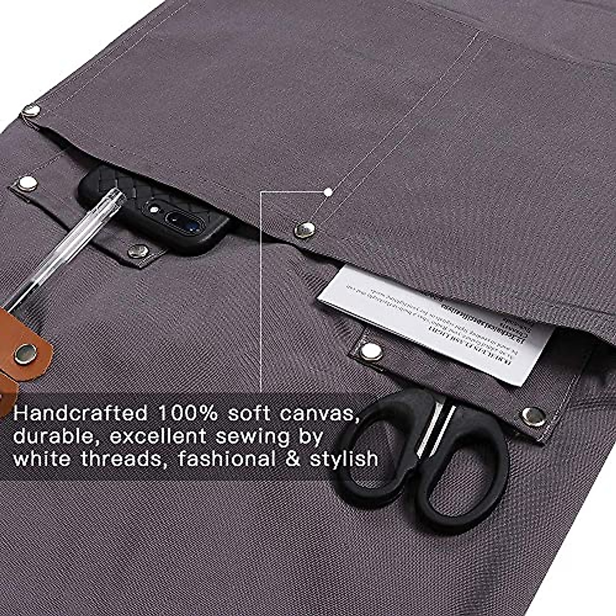 Chef Apron,Cross Back Apron for Men Women with Adjustable Straps and Large Pockets,Canvas,M-XXL (Grey)