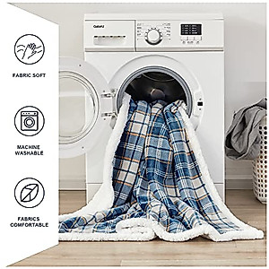 inhand Sherpa Throw Blanket, Plaid Warm Cozy Soft Throw Blankets for Couch, Bed, Sofa，Reversible Fluffy Plush Flannel Fleece Blankets and Throws for Adults Women Men(Navy Blue, 50”x 60”)