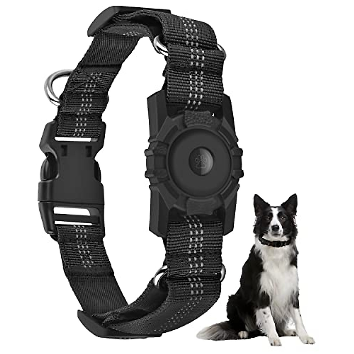 KATUMO AirTag Dog Collar, Reflective Dog Collar for Apple AirTag, Adjustable Soft Nylon Pet Collars with AirTag Holder for Medium Dogs (M, Black)