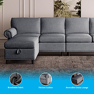 ADOWORE 5 Pieces Sectional Couch Modular Sofa with Reversible Chaise 101" L-Shaped Couch Sofa 4-seat Modular Large Sectional Couch with Ottoman for Living Room, Upholstered Cushion