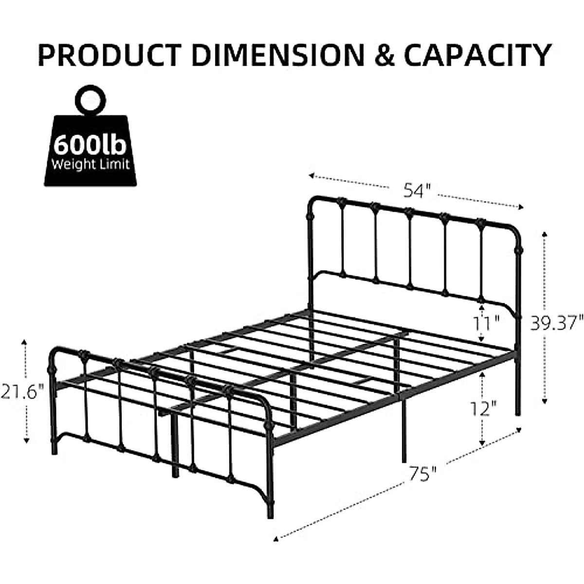 GaoMons Full Size Bed Frame with Headboard, Metal Slats Support Platform Bed Frame with Storage, No Box Spring Needed (Full)