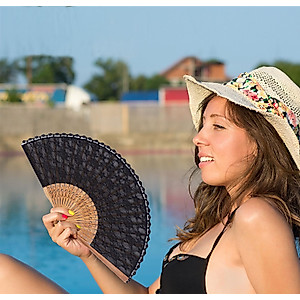 Amajiji Chinese/Japanese Vintage Retro Style Bamboo Wood Silk Folding Hand Fan for women HBSY (23cm) (006)