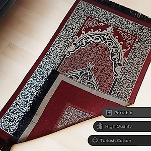 Prayeristan Muslim Prayer Rug - Prayer Mat with Gift Prayer Beads & Special Kaaba Box - Islamic Rugs for Men and Women - Portable & Travel Prayer Mat - Ramadan & Islamic Gifts (Claret Red)