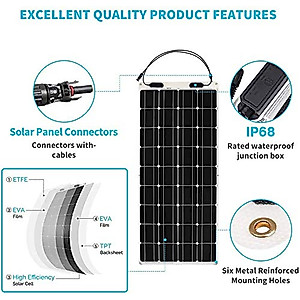 Renogy 100 Watt 12 Volt Flexible Kit Monocrystalline Panel 30A MPPT Dual Battery Charging Controller and 20Ft 10 AWG Adaptor Wire, 100W 12V Flex Solar Bundle
