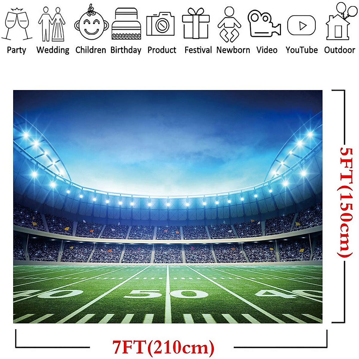 LYWYGG 7X5FT Super Bowl Backdrop Football Field Backdrop Photography Props Auditorium Light Themed Bowl Night Spotlight Decorations Photo Studio Props CP-306