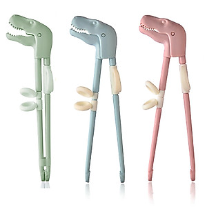 Kids Training Chopsticks, ChaLeeMOO Reusable Dinosaur Trainer Chopsticks Helper Set, Cute T-Rex Kids Utensils, Both for Right-handed and Left-handed Also Great for Adults to Use, 3 Pairs BPA Free