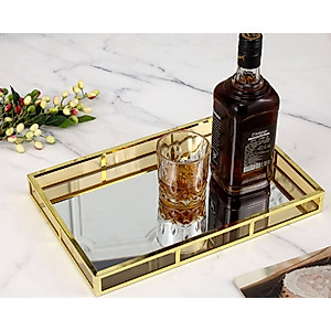 KEZNGUU Decorative Tray,14" Mother of Pearl Serving Tray,Moroccan Style Coffee Table Tray,Perfume Trays for Dresser,Gold Vanity Tray for Bathroom,Living Room,Bedroom,Ottoman,Nightstand,Office