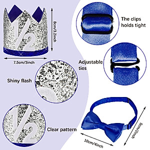 Spakon Glitter Half Birthday 6 Months Happy Birthday Banner Set Happy 1/2 Birthday Baby Boy Girl 1/2 Half Year Cake Topper Triangle Flag Banner 1/2 Birthday Crown Hat Bow Tie (Dark Blue)