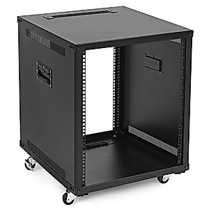 NavePoint 12U Portable Server Rack with Casters - 12U Network Rack Open Frame with Adjustable Rails, 132lbs Capacity - Up to 22.6" Deep 19-Inch Rack for IT Equipment, Telecom & A/V, Black