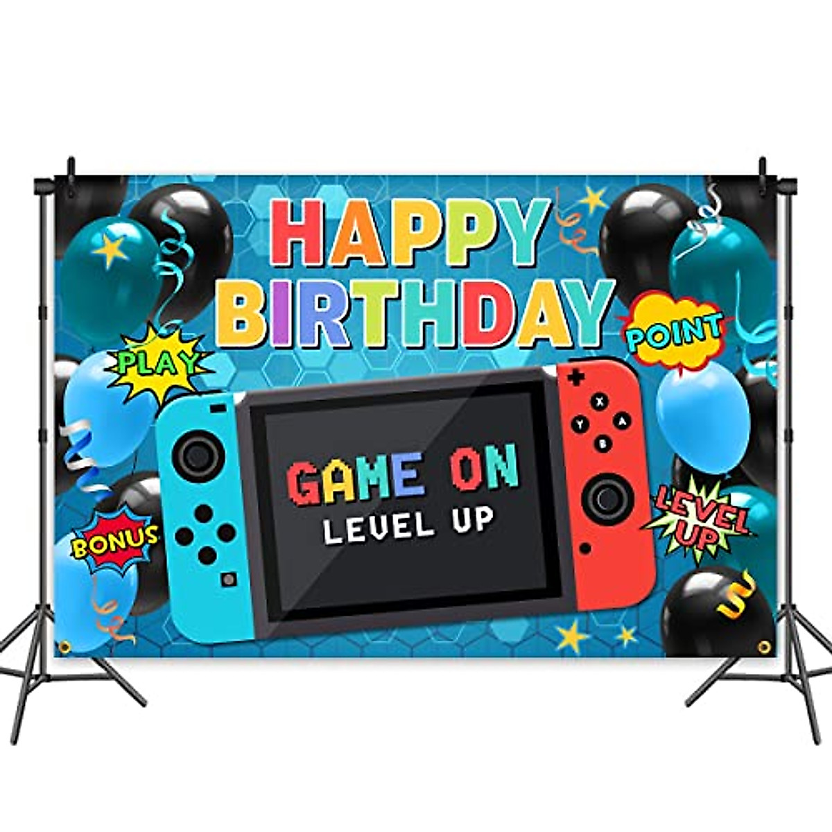 Video Game Party Supplies Happy Birthday Gaming Banner Game on Birthday Party Backdrop,Video Game Backdrop Gaming Party Props Party Accessory Party Decoration Supplies