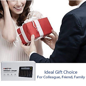 MiBOXER 18650 Battery Charger, 8-Bay Smart Charger with Automatic LCD Display, Fast Charge Rechargeable Li-ion LiFePO4 Ni-MH Ni-Cd AA AAA C 21700 26650 13650 16340 18350 18700 RCR123