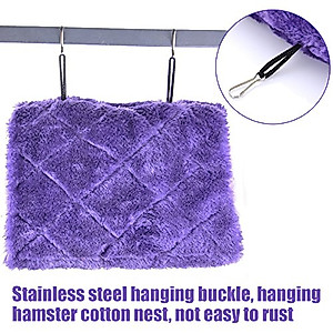 Winter Warm Bird Nest House Shed Hut Hanging Hammock Finch Cage Plush Fluffy Birds Hut Hideaway for Hamster Parrot Macaw Budgies Eclectus Parakeet Cockatiels Cockatoo Lovebird (M, Purple)