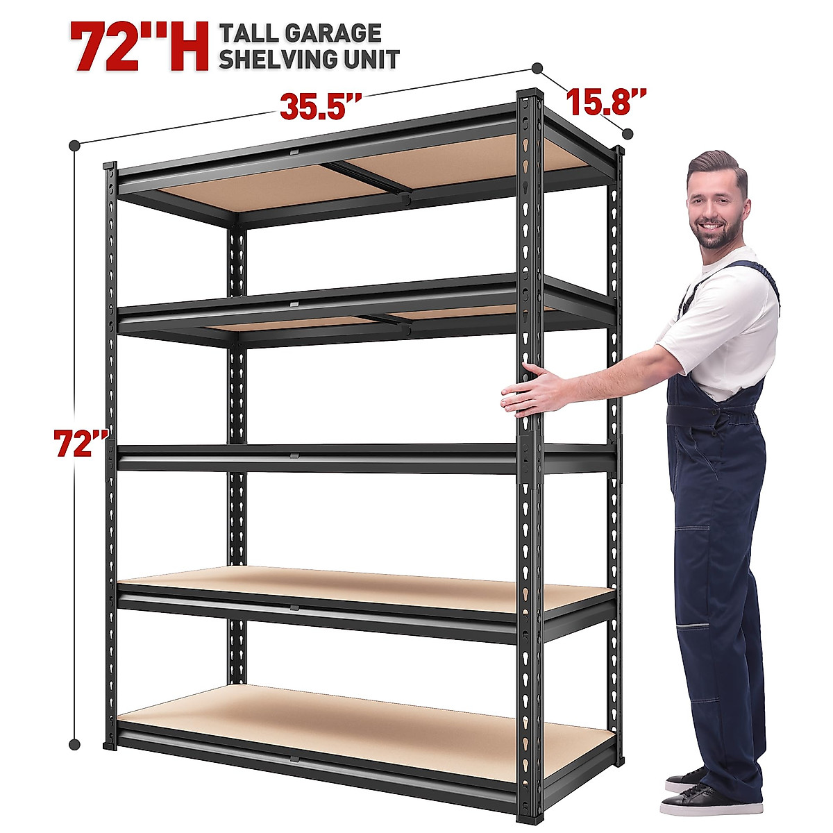 REIBII 2000LBS Garage Shelving Heavy Duty 72''H Storage Shelves 5 Tier Metal Shelves, Adjustable Metal Shelving Unit for Basement Pantry 35.5" W x72 H x 15.8" D, 2Pack