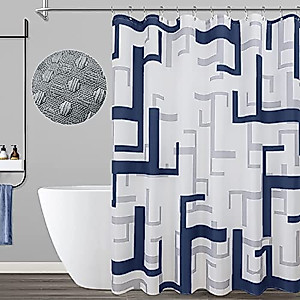 Naturoom Modern Geometric Shower Curtain Blue, Water Repellent, Polyester Bath Curtain for Bathroom, Textured Fabric Curtain Set with 12 Hooks, Machine Washable, 72 x 72 inch